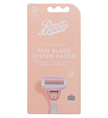 Boots Smooth Care 5 Blade System Razor Handle + 2pk Refill Cartridges ...