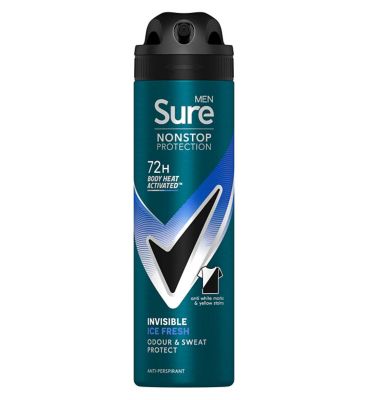 Sure Men Nonstop Protection Anti-Perspirant Aerosol Invisible Ice Fresh ...