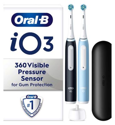 Oral-B iO3 Matt Black & Ice Blue Electric Toothbrush Duo Pack - Boots ...