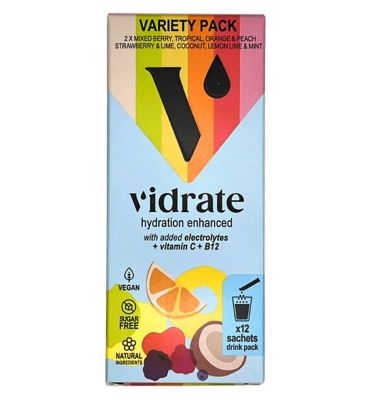 ViDrate Natural Hydration, Variety Pack, Mixed Flavours 12 x 3g Sugar ...