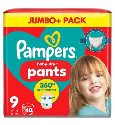 Pampers Baby-Dry Nappy Pants Size 9, 40 Nappies, 19kg+, Jumbo+ Pack - Boots