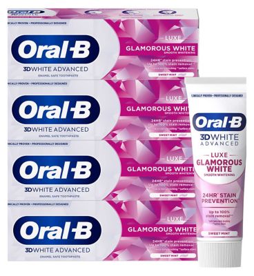 Oral-B 3D White Luxe glamorous white toothpaste 75ml x4 - Boots Ireland