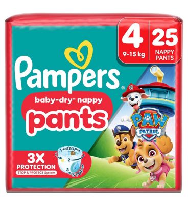 Pampers Baby-Dry Nappy Pants Paw Patrol Edition Size 4 25 Nappies 9kg ...
